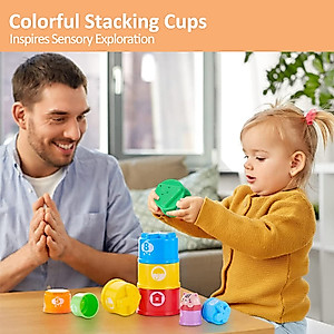 MOONTOY Stacking Cups Baby Toys 6 10 12 18 Months, Montessori Toys for 1 Year Old Toddler Learning Toys with Numbers Shapes Patterns, Baby Bath Toys 6-12 Months, Gifts for 1 2 3 Year Old Boys Girls