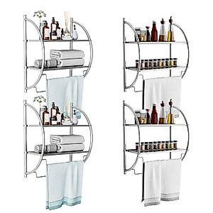 S AFSTAR 4 Pack Bathroom Towel Racks with Shelf, 2-Tier Metal Towel Racks with Leaky Design Shelves & Towel Bars, Wall Mounted Shelf Racks for Living Room Kitchen Bathroom, 18" W X 10" D X 22" H
