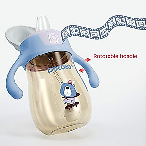 POTATO Sippy Cups For Toddlers with Straw Spill Proof, PPSU Learner Cup with Handle for Boy, Water Bottle for Baby 6 Months with 2 Type of Spout, 10 Ounce Blue
