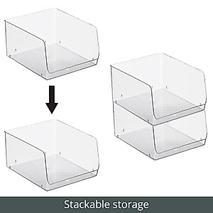 mDesign Wide Stackable Plastic Food Storage Organizer Bin Basket with Open Front for Household Kitchen Cabinets, Pantry, Offices, Closets, Bedrooms, Bathrooms - 10.2" Wide, 2 Pack - Clear