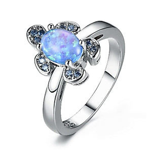 HUKQBUNX 925 Sterling Silver Blue Opal Lovely Little Turtle Innovative Design Beach Wave Vacation Wave Ring Women's Precious Jewelry Size 6-10 (Size 9)