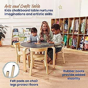 ECR4Kids Bentwood Chalkboard Table and Chair Set, Kids Furniture, Natural, 5-Piece