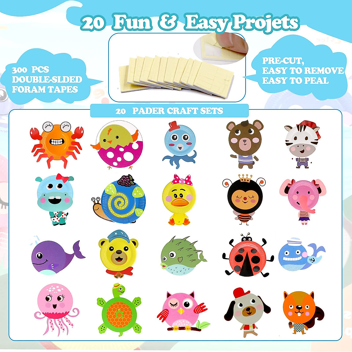 Coco&Estee 20 Pack Paper Plate Crafts Kit Kid, Arts and Crafts for Kids, Animal Crafts for Toddler Activities Ages 3-5 Party Games, Preschool Learning Activities, Art Supplies Preschool Crafts