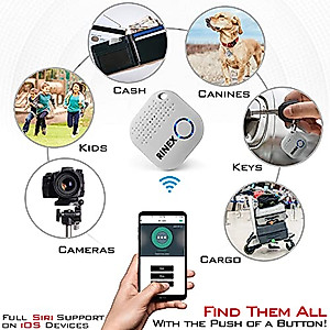 Bluetooth Key Finder – Key Locator Device with App, Siri Compatibility, & Extra Battery – Anti-Lost Keychain Tracker Device for Phone by Rinex - 3 Pack & Green, White, Orange