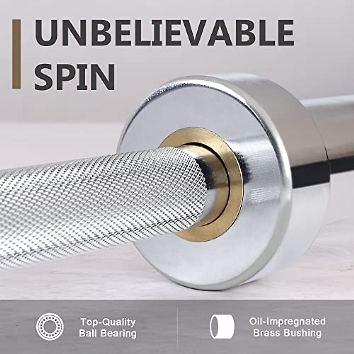 LIONSCOOL 7ft Olympic Barbell (Silver Chrome, 500LBS, Center Knurl)