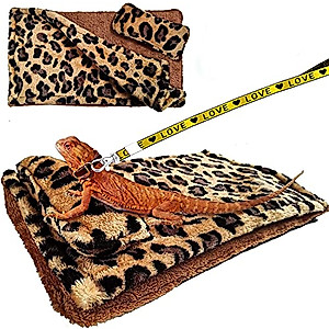 WATFOON Reptile Sleeping Bed Lizard Leash Collar Set, Bearded Dragon Tank Accessories Sleeping Bag with Blanket Pillow Cotton Nest Shelter Couch