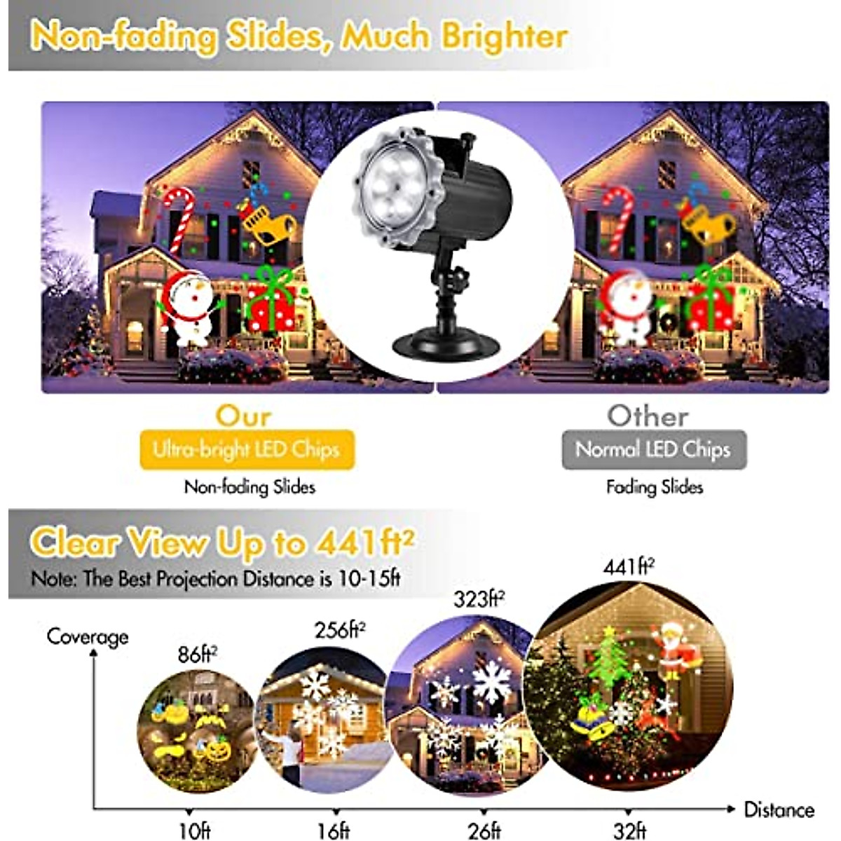 EcoGuru Christmas Projector Lights Outdoor, LED Christmas Light Projector Upgraded IP65 Waterproof 12 HD Effects Holiday Projection Lights Outdoor for Xmas Birthday Party Holiday, Spike/Ground