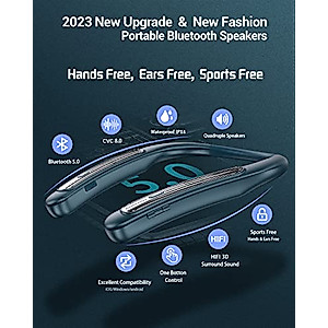 Neckband Bluetooth Speakers，BBH-939 Portable Bluetooth Speakers Wireless Wearable Speaker CVC 8.0 Noise Cancelling 3D Surround Sound Personal Sport Speaker with Mic for Home&Outdoor(Blue 2023)