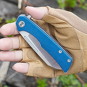 Miguron Knives M Malory Flipper Folding Knife 3.5" 14C28N Satin Blade Blue Micarta Handle Outdoor Camping Hiking Pocket Knife MGR-809MBU