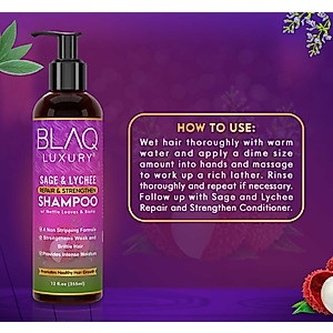Blaq Luxury Sage & Lychee Repair and Strengthen Shampoo - Infused with Biotin and Nettle - Sulfate-Free Formula for All Hair Types - Promotes Hair Repair, Growth, and Scalp Health - 12 fl oz