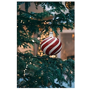 Christmas Ornaments | Made of Glass | Crafted by Hand | Peppermint Red and White Candy Style Decor | Ideal with Christmas Lights | Christmas Tree Decorations | Set 12 pcs | 2.4in (6cm) diameter