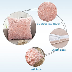 MIULEE Pack of 2 3D Decorative Spring Romantic Stereo Chiffon Rose Flower Pillow Cover Solid Square Pillowcase for Sofa Bedroom Car 16x16 Inch 40x40 Cm Peach Pink Wedding Valentines Day