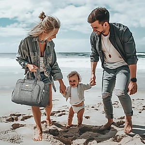 WELAVILA Diaper Bag Tote Large Convertible Baby Bags with Changing Pad & Insulated Pockets for Mom & Dad - Travel Diaper Tote Grey Diaper Tote Bag - Multifunction Baby Diaper Bag - Diaper Duffle Bag