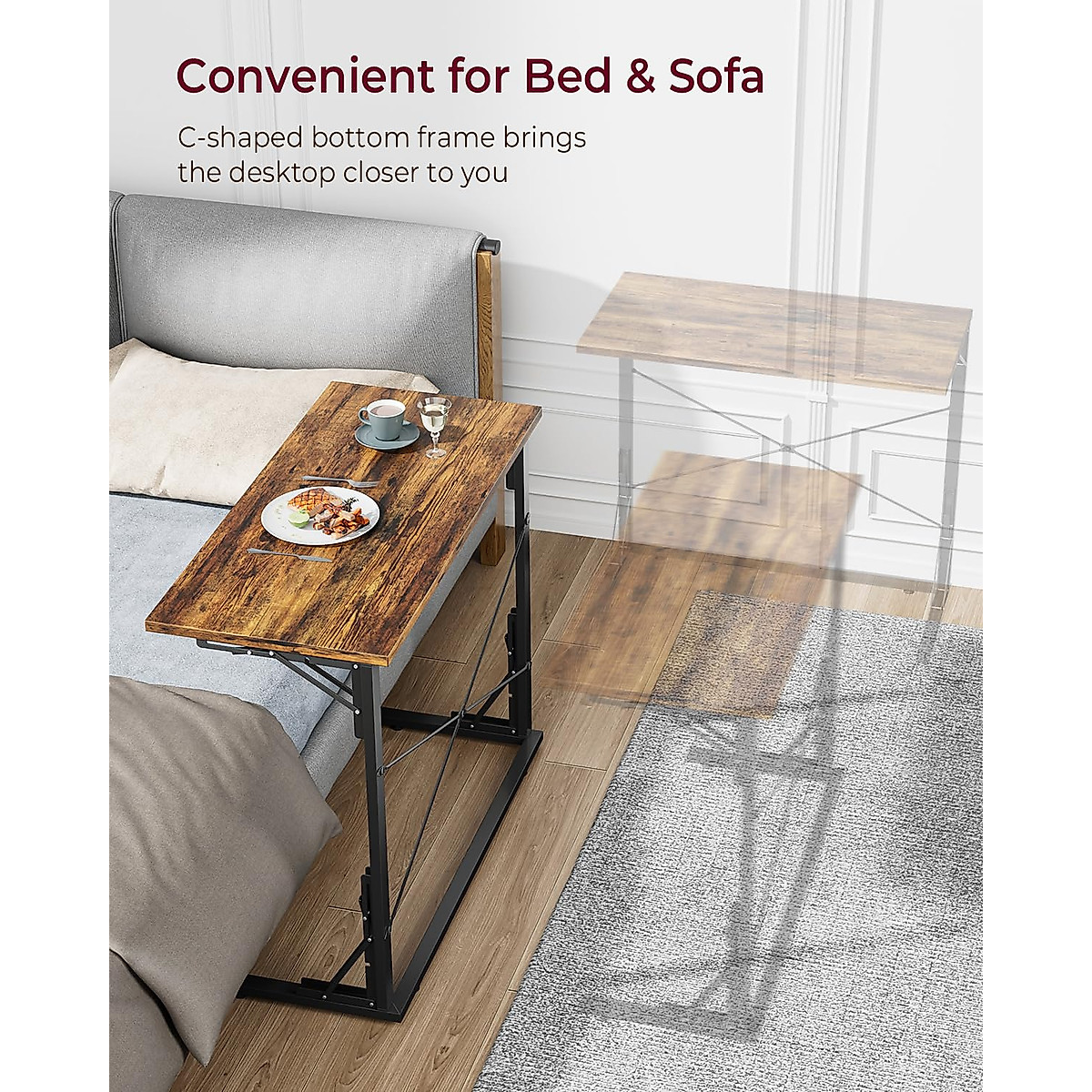 Vantic 31.5" Folding Desk, Foldable TV Tray Table for Eating on Couch, Extra Large TV Dinner Trays, Portable Fold Computer Writing Desk Table for Home Office, Rustic Brown