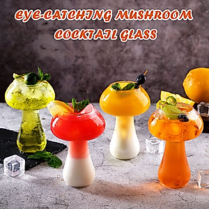 WHJY Mushroom Glass Cups, Creative Cocktails Glasses Mushroom Cup, Wine glass,Glass Goblet Drink Cup, Fun Martini Glasses 4 pack for Bar
