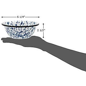 Red Co. Set of 4 Enamelware Metal Classic 20 oz Round Cereal Bowl, Navy Blue Marble/Black Rim - Splatter Design