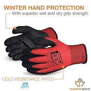 Superior Glove Winter Work Gloves - Fleece-Lined with Black Tight Grip Palms (Cold Temperatures) Freezer Gloves - SNTAPVC - Size Medium