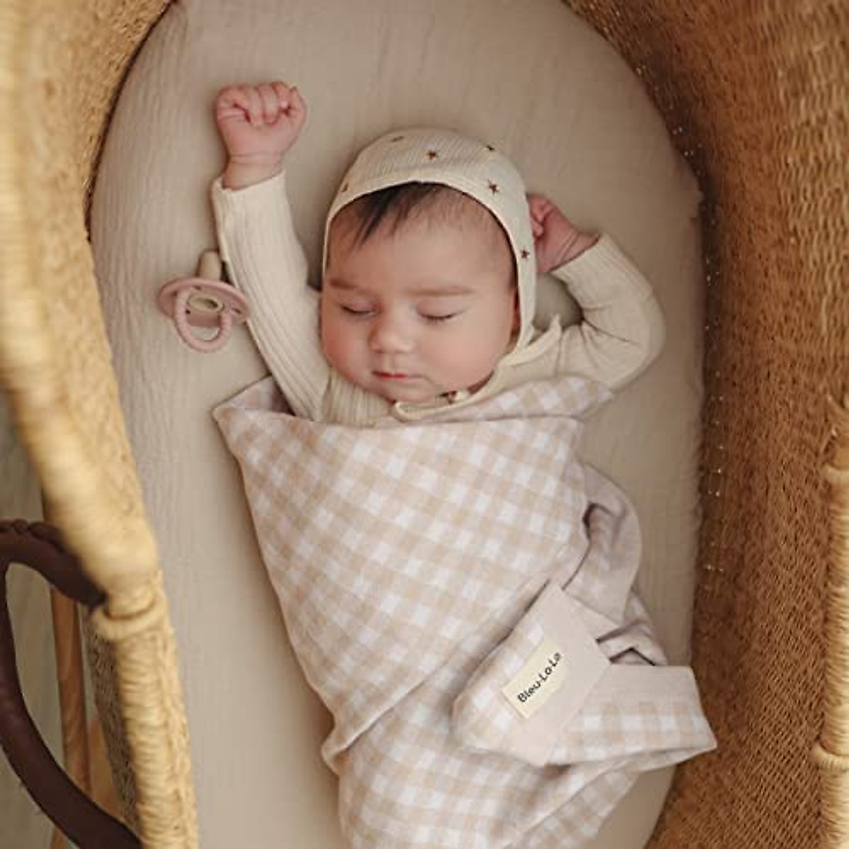 Luxury Knit Baby Blanket - 100% Soft Fine Cotton Quilt Blanket - Use as Receiving Swaddling Crib Stroller Nursery Bed Shower Baby Gift Registry for Newborns Toddlers Boys & Girls (Plaid - Beige)