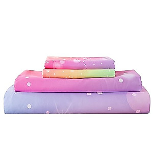 ADASMILE A & S Rainbow Fitted Sheet for Girls 4 Pieces Rainbow Sheets Full for Kids Tie Dye Pastel Glitter Rainbow Bed Sheet for Kids Teens Girls Rainbow Bedding for Girls Sheets with Sparkling Star