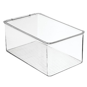 mDesign Plastic Stackable Toy Storage Bin Container Box with Hinge Lid for Organizing Living Room, Play Room, Bedroom, Nursery, Hold Blocks, Puzzles, Books, Lumiere Collection, Clear