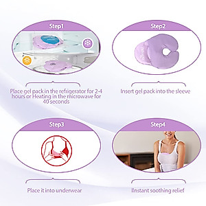 NEWGO Breast Ice Pack for Breast Surgery, 2 Pack Nipple Ice Packs Breastfeeding Ice Packs Reusable for Nursing Mother, Hot Cold Therapy Breast Gel Pack with Washable Cover(Purple)