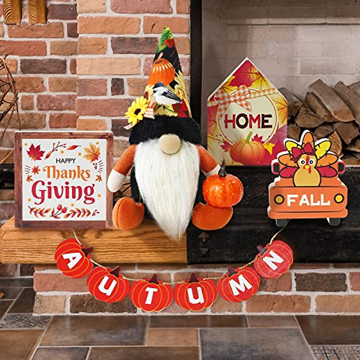 Thanksgiving Decorations, Fall Thanksgiving Tiered Tray Decor Bundle , Thanksgiving Gnome Plush,Fall Wood Signs for Fall Harvest , Thanksgiving Day, Autumn Home and Office Decor -(Tray Not Included)