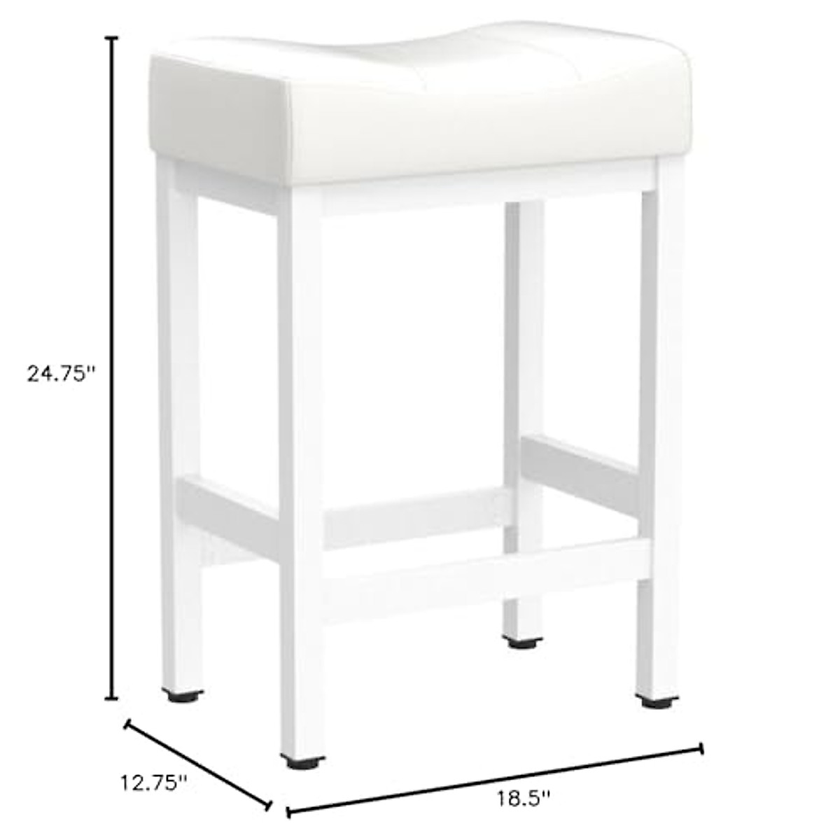 KATDANS Bar Stools Set of 2, 24" Counter Height Saddle Bar Stools, Upholstered PU Leather Bar Stools for Kitchen Island, Mid Century Modern Backless Barstools with Metal Base, KS861P-Cream, 2Pcs