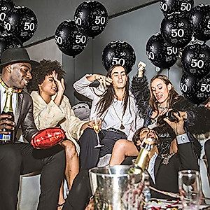 36 Pieces 50th Birthday Balloons 50th Birthday Decorations Black Latex Balloons Number Printed Balloons for Men Women Party Decoration Supplies