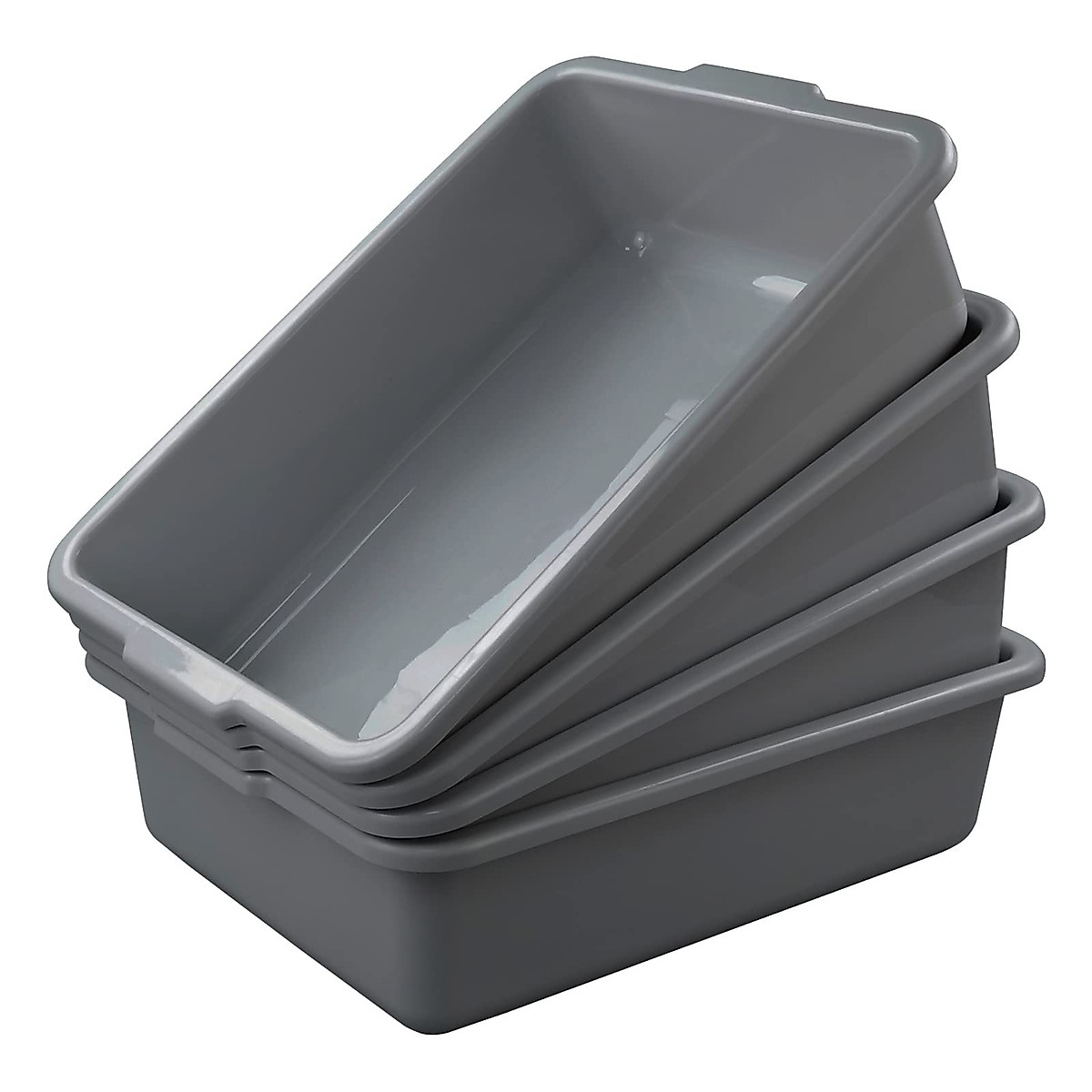 Yesdate 4 Packs 24 L Plastic Commercial Bus Box, Large Bus Tub, Utility Bus Tote, Grey