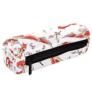 Oriental Carps and Flowers Pencil Bag Pen Case Stationary Case Pencil Pouch Desk Organizer Makeup Cosmetic Bag for School Office