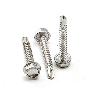 Stainless #8 Hex Washer Head Self Drilling Sheet Metal Tek Screws with Drill Point(1/2" to 2-1/2" Lengths),100 Pieces (#8 x 3/4"(M4.2 x 19mm))