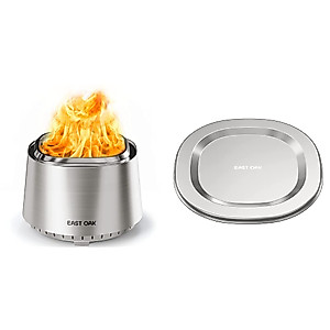 EAST OAK 21in Smokeless Fire Pit + Lid for Outdoor Patio Gatherings