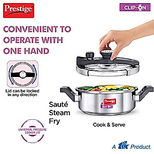 PRESTIGE Clip-on Svachh 3 Litre Stainless Steel Pressure Cooker, silver, standard