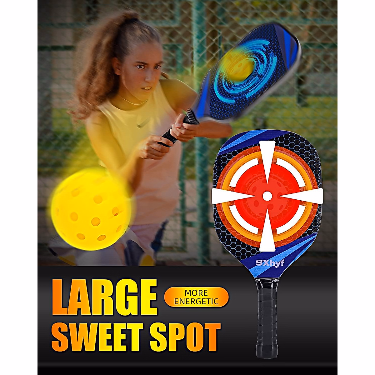 SXhyf Pickleball Set with Net Paddles of 4 Beginner Racquets Set, Fun Racquet Sport Include Wood & Balls 1 Carry Bag, Gifts for Men Women