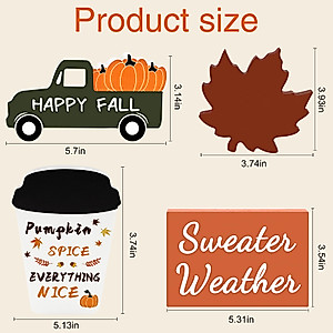 Fall Decor Fall Decorations for Home 4Pcs Wooden Coffee Cup Maple Leaf Car Sweater Weather Sign Farmhouse Table Tiered Tray Decor Thanksgiving Decorations