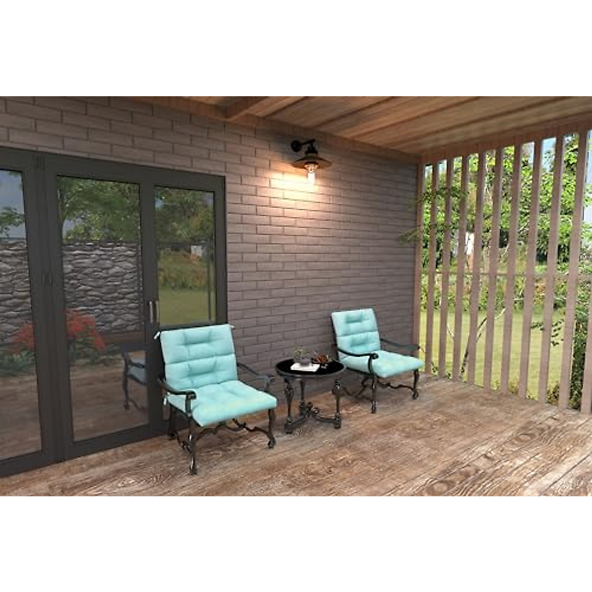 BOSSIMA Outdoor Patio 48.8"×24.4" High Back Lawn Chair Cushions Polyester Tufted Square Corner (Light Blue)