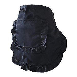 Black Waist Apron Vintage Ruffle Half Apron 1950s Retro Cute Apron for Women with Pocket