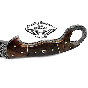 Rose Wood 8.2'' Hunting Fixed Blade Custom karmbit Outdoor Sports Handmade Damascus Steel Full Tang Hunting Knife Prime Quality