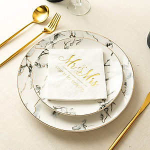 Crisky Napkins Mr and Mrs Gold Cocktail Beverage Dessert for Wedding Shower Engagement Party Decorations, Cake Table Decor Supplies. 100 Pcs, 3-Ply