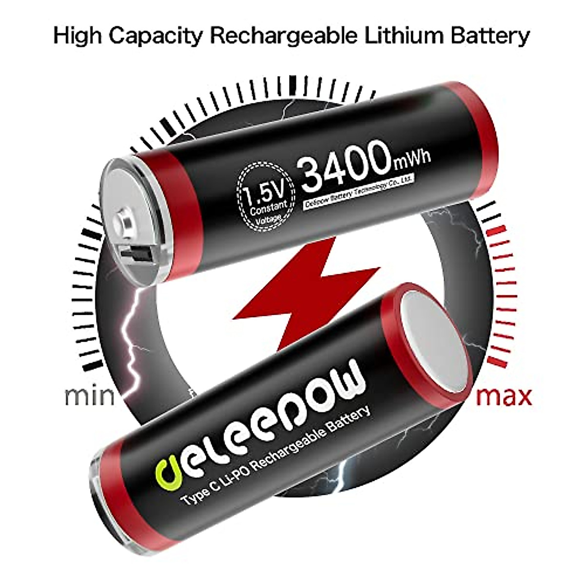 Deleepow USB Rechargeable AA Batteries 4 Pack, USB C Rechargeable Double A Lithium Batteries, 3400mWh 1.5V with 2-in-1 Charging Cable, 1 Hour Fast Charging AA Rechargeable Battery