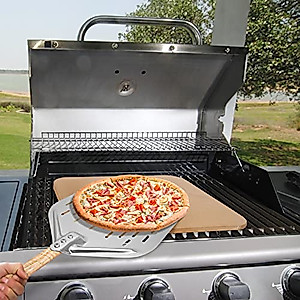 YAKSHA Pizza Stone for Oven and Grill 15" x 12" Large Pizza Grilling Stone and Peel Set with Pizza Cutter Wheel for BBQ, Rectangular Baking Stone for Crisp Bottoms Pies Pastry Bread Calzone