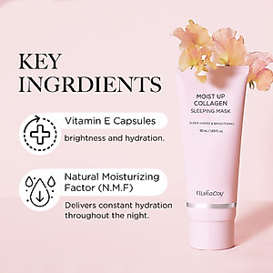 Elishacoy Moist Up Collagen Sleeping Face Mask Skincare, Hydrating, brightening Sleep Mask for Overnight Face Cream with Vitamin E, Korean Face Masks for Skin care, Anti Aging Moisture 50ML, 1.69fl.oz