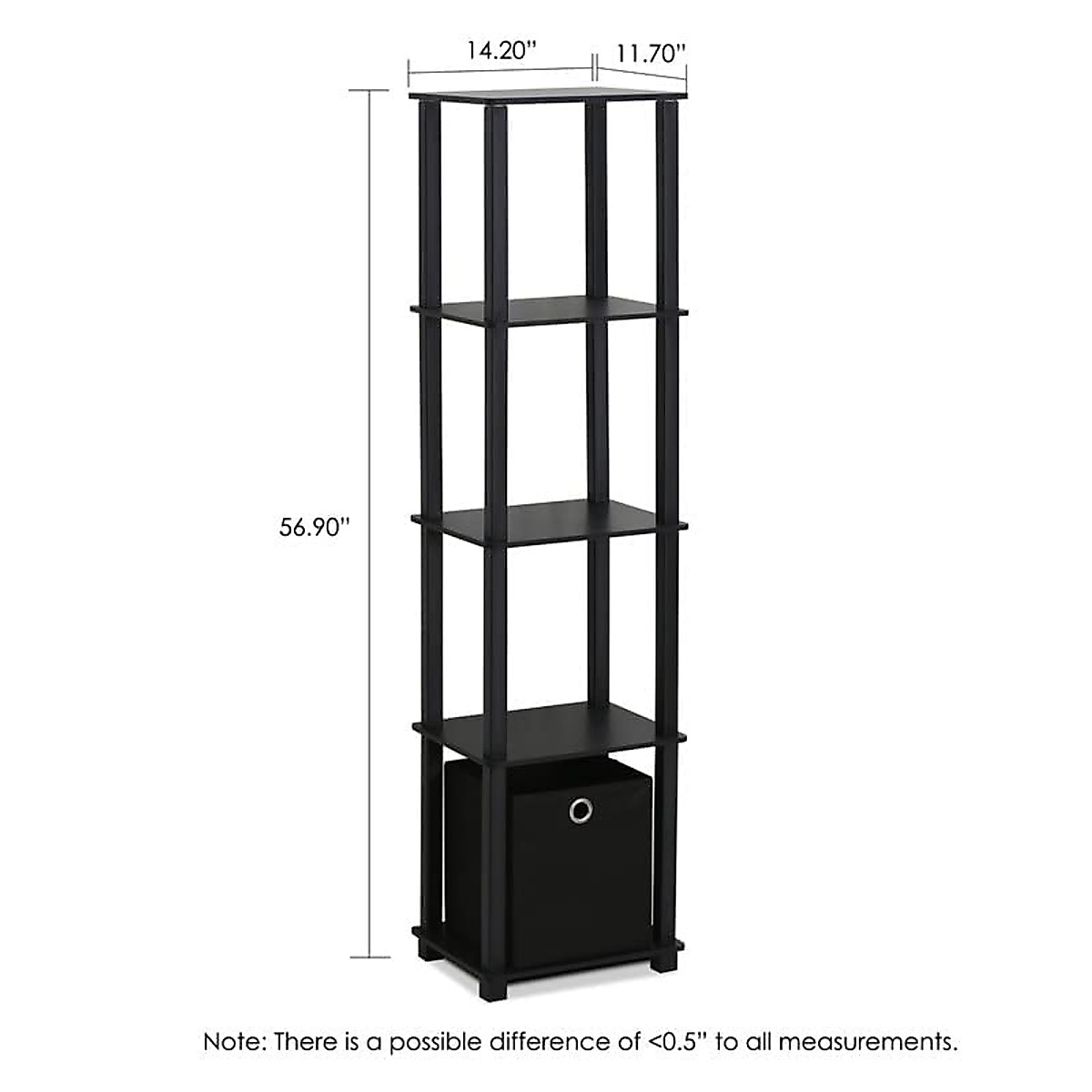 FURINNO Decorative Shelf With Bin, Black