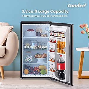 COMFEE' CRM33S3AST Cubic Feet Compact Singel Door Mini Fridge for Bedroom Office Garage Studio & BLACK+DECKER EM720CB7 Digital Microwave Oven with Turntable Push-Button Door