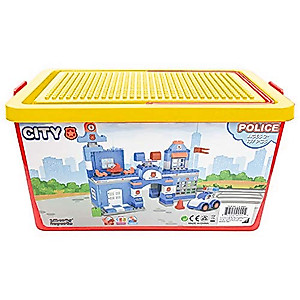 Liberty Imports Police Station Big Building Blocks 137 Pieces with Storage Box | Large Bricks Set Educational DIY Classic Construction Toy for Kids, Compatible with Major Brands