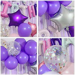 Pink and Purple Birthday Decorations, Party Supplies with Happy Birthday Banner, Confetti Balloons, Purple and Pink Balloons, Cake Toppers and Paper Streamer for Women Girls Birthday Party