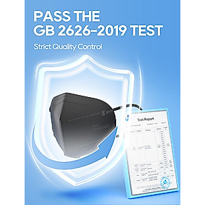 Funight KN95 Face Masks for Adults 50 Pack, 5 Layer Black Disposable Dust Face Mask,Filter Efficiency≥95% Safety Breathable Mask