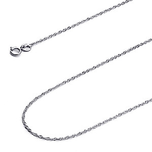 14k REAL White Gold Solid 1.2mm Singapore Chain Necklace with Spring Ring Clasp - 18"