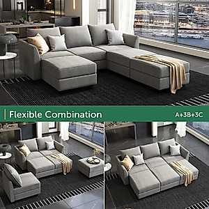 HONBAY Modular Sectional Sleeper Sofa with Storage 6 Piece Modular Sectional Couch Reversible Sleeper Sectional Couch for Living Room, Grey