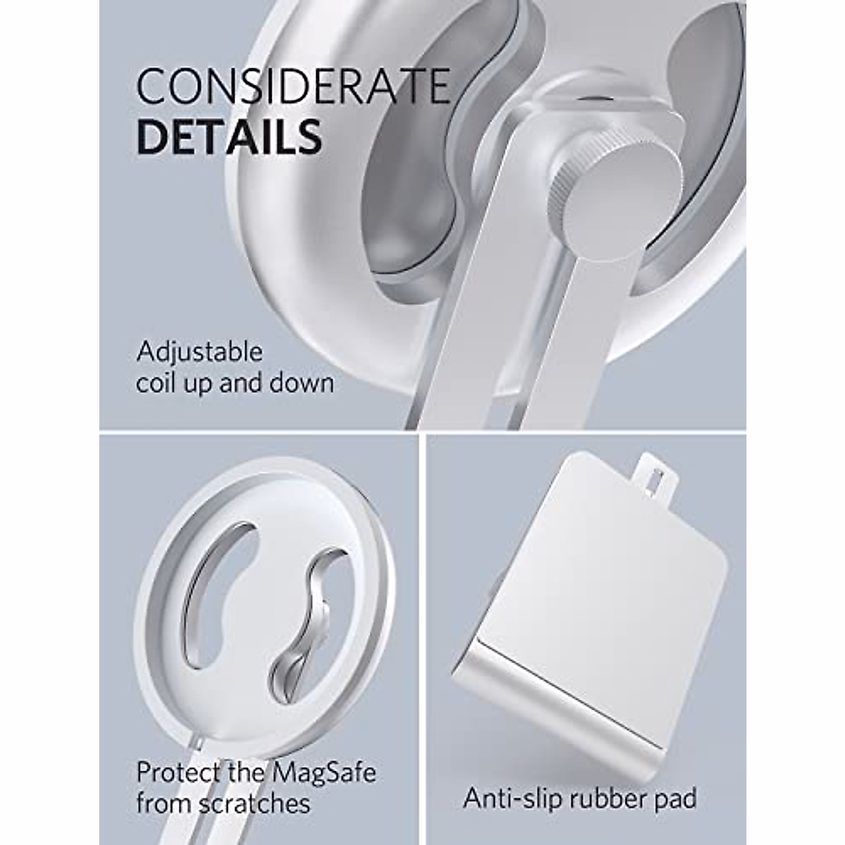 Laxarmer Phone Stand for MagSafe Charger, Adjustable Aluminum Stand Holder Dock Cradle for Desk, Compatible with iPhone 14 13 12 Mini, Pro, Pro Max, MagSafe Charger Not Included-Silver